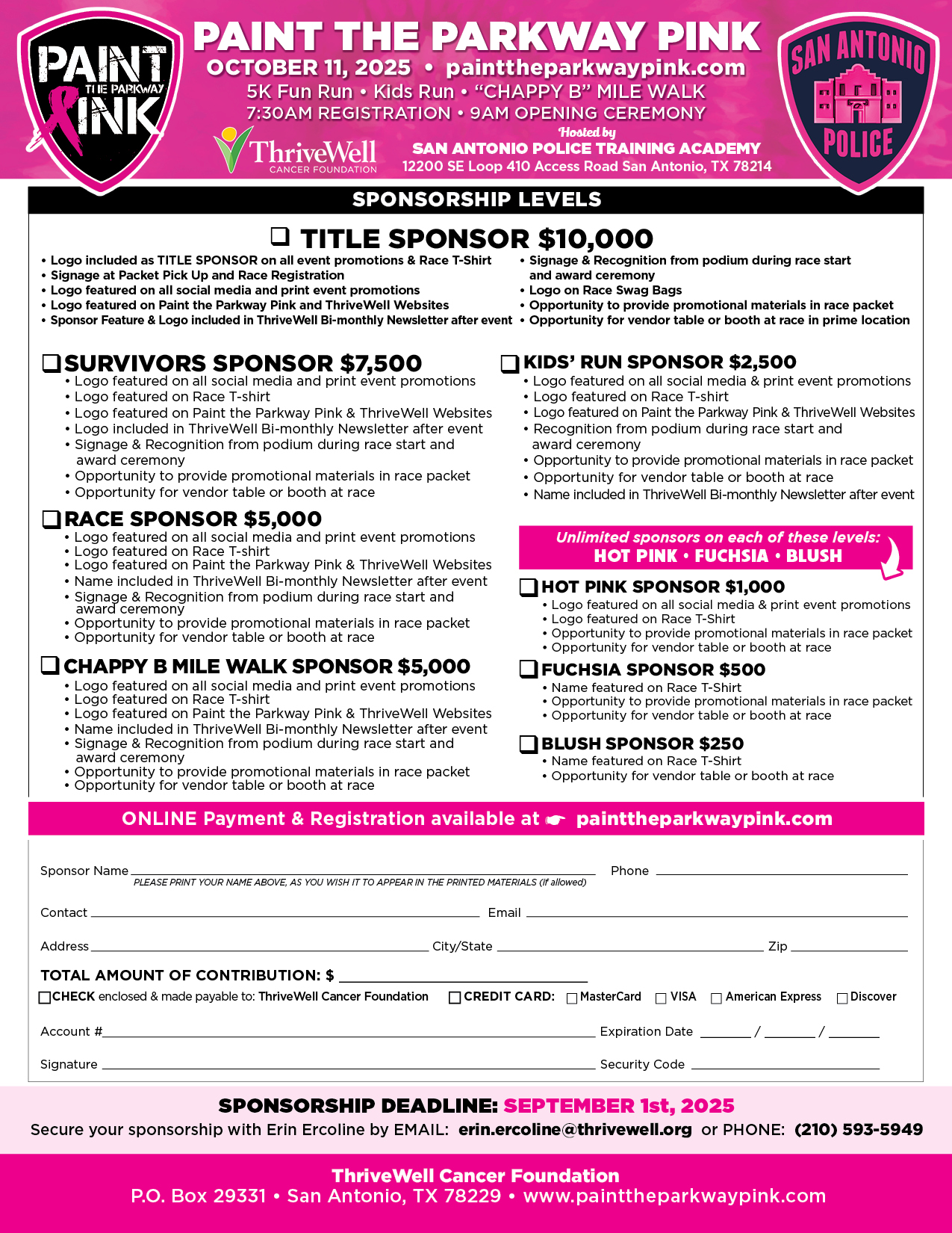 Become a Race Sponsor - Paint the Parkway Pink presented by ThriveWell